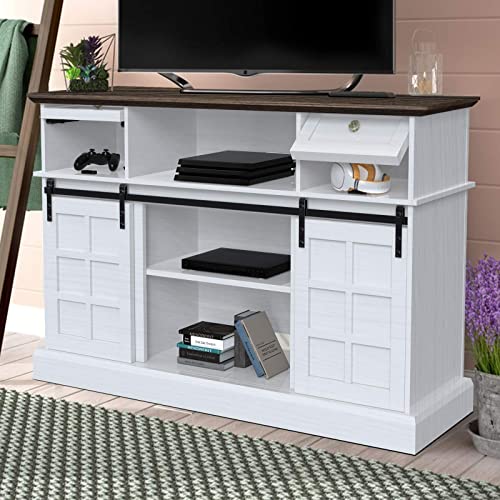 LGHM Entertainment Center, White TV Stand for 65 inch TV, 58" Farmhouse TV Stand with Sliding Barn Door, Tall TV Console and Ideal Media Storage with Flip Drawers for Living Room