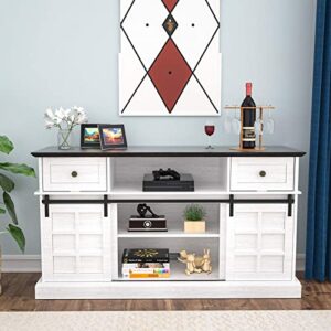 LGHM Entertainment Center, White TV Stand for 65 inch TV, 58" Farmhouse TV Stand with Sliding Barn Door, Tall TV Console and Ideal Media Storage with Flip Drawers for Living Room