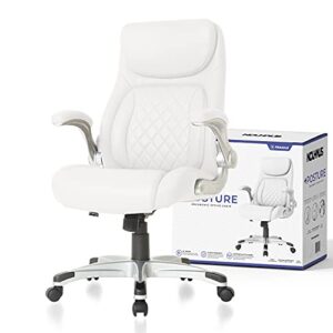 nouhaus +posture ergonomic pu leather office chair. click5 lumbar support with flipadjust armrests. modern executive chair and computer desk chair (white)