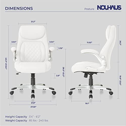 Nouhaus +Posture Ergonomic PU Leather Office Chair. Click5 Lumbar Support with FlipAdjust Armrests. Modern Executive Chair and Computer Desk Chair (White)