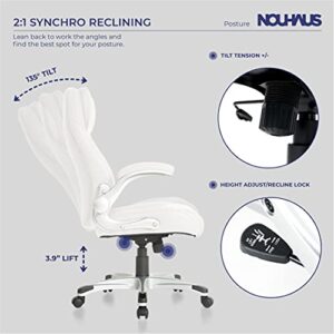 Nouhaus +Posture Ergonomic PU Leather Office Chair. Click5 Lumbar Support with FlipAdjust Armrests. Modern Executive Chair and Computer Desk Chair (White)