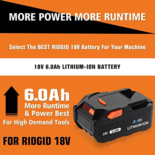 Jialitt 2 Pack R840087 AC840087 18V 6.0Ah Lithium Ion Battery Replacement for Ridgid 18V Battery R840083 R840085 R840086 R840089 AC840085 AC840086 AC840087P AC840089 AC840094