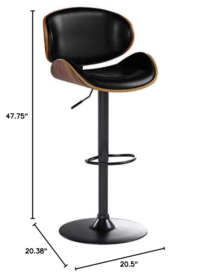 Signature Design by Ashley Bellatier Mid-Century Modern 34" Adjustable Height Curved Bar Stool, Brown & Black