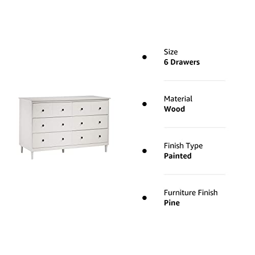 Walker Edison Wood Dresser Bedroom Storage Drawer Organizer Closet Hallway, 6 Drawer, White