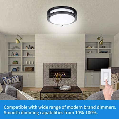 Drosbey 24W Dimmable LED Ceiling Light Fixture, 10 inch Oil Rubbed Bronze Flush Mount Ceiling Lights for Bedroom, Bathroom, Kitchen, 3000K/4000K/5000K Adjustable, Super Bright 2200LM