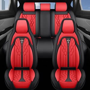 Begonydeer Red&Black Front and Rear Seat Covers Full Coverage Leather Seat Cover 11Pcs Universal Seat Covers for Cars, Auto, Truck, SUV in Auto Interior Accessories (H-Red&Black)