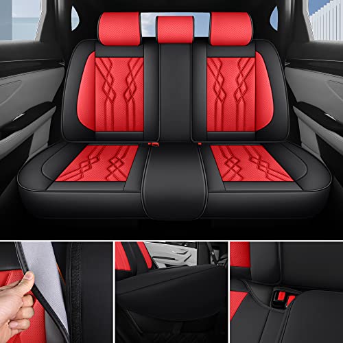 Begonydeer Red&Black Front and Rear Seat Covers Full Coverage Leather Seat Cover 11Pcs Universal Seat Covers for Cars, Auto, Truck, SUV in Auto Interior Accessories (H-Red&Black)