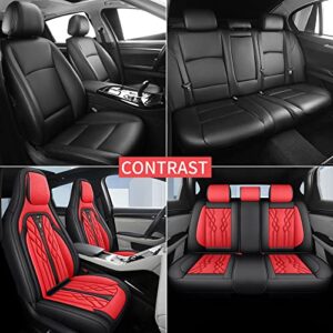 Begonydeer Red&Black Front and Rear Seat Covers Full Coverage Leather Seat Cover 11Pcs Universal Seat Covers for Cars, Auto, Truck, SUV in Auto Interior Accessories (H-Red&Black)