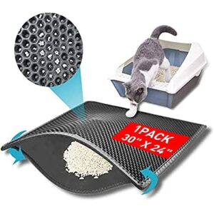 kaxionage cat litter mat, litter box mat,honeycomb double layer trapping litter mat design,waterproof urine proof kitty litter mat ,easy clean scatter control (30″ x 24″, 1pack grey)