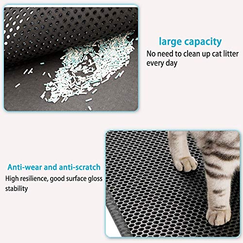 kaxionage Cat Litter Mat, Litter Box Mat,Honeycomb Double Layer Trapping Litter Mat Design,Waterproof Urine Proof Kitty Litter Mat ,Easy Clean Scatter Control (30" X 24", 1Pack Grey)