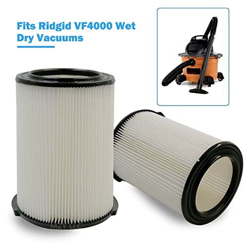 VF4000 Filter for Ridgid wet dry vacs 72947 5 to 20-Gal, for Husky Vacs 6 to 9 Gal, Compatible with Rigid RV2400A WD5500 WD0671 WD1270 RV2600B WD06700 WD09450, 2 Packs