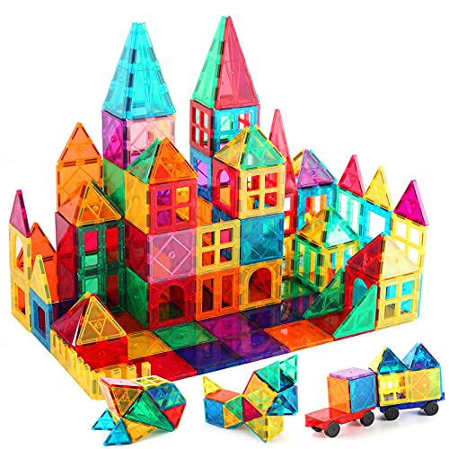 SUNHE YHK Kids Magnetic Tiles Toys, 100Pcs 3D Magnetic Building Blocks Tiles Set, Building Construction Educational STEM Toys for 3+ Year Old Boys and Girls