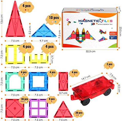 SUNHE YHK Kids Magnetic Tiles Toys, 100Pcs 3D Magnetic Building Blocks Tiles Set, Building Construction Educational STEM Toys for 3+ Year Old Boys and Girls