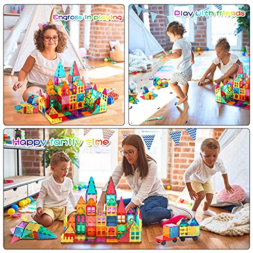 SUNHE YHK Kids Magnetic Tiles Toys, 100Pcs 3D Magnetic Building Blocks Tiles Set, Building Construction Educational STEM Toys for 3+ Year Old Boys and Girls