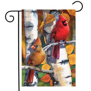 birch tree cardinals fall garden flag 12.5″ x 18″ autumn leaves briarwood lane