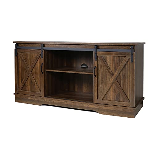 Rainbow Sophia Farmhouse Sliding Barn Door TV Stand for TVs up to 65 Inches, 58 Inch (Dark Walnut)