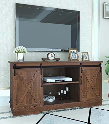 Rainbow Sophia Farmhouse Sliding Barn Door TV Stand for TVs up to 65 Inches, 58 Inch (Dark Walnut)