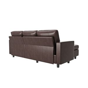 HONBAY Convertible Sectional Sofa Couch, L Shaped Sofa Couch with Faux Leather Sectional for Small Apartment, Brown