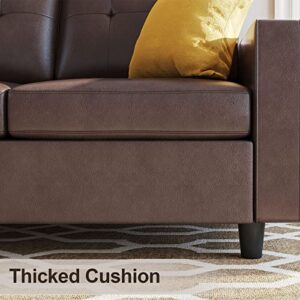 HONBAY Convertible Sectional Sofa Couch, L Shaped Sofa Couch with Faux Leather Sectional for Small Apartment, Brown