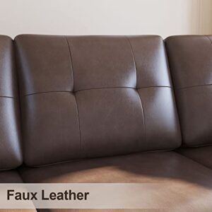 HONBAY Convertible Sectional Sofa Couch, L Shaped Sofa Couch with Faux Leather Sectional for Small Apartment, Brown