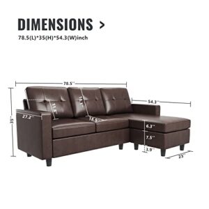 HONBAY Convertible Sectional Sofa Couch, L Shaped Sofa Couch with Faux Leather Sectional for Small Apartment, Brown