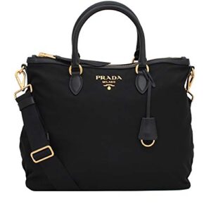 prada womens two way black tessuto nylon tote crossbody calf leather trim 1bc060