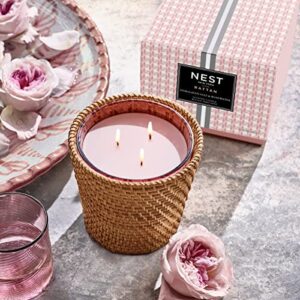 NEST Fragrances Himalayan Salt & Rosewater Scented 3-Wick, Long-Lasting Candle for Home with Rattan Sleeve, 21 Oz