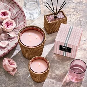 NEST Fragrances Himalayan Salt & Rosewater Scented 3-Wick, Long-Lasting Candle for Home with Rattan Sleeve, 21 Oz