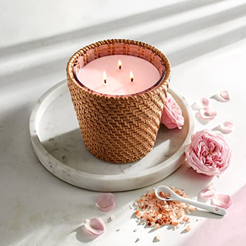 NEST Fragrances Himalayan Salt & Rosewater Scented 3-Wick, Long-Lasting Candle for Home with Rattan Sleeve, 21 Oz