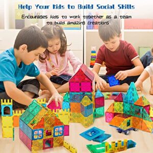 AFUNX 130 PCS Magnetic Tiles Building Blocks 3D Clear Magnetic Blocks Construction Playboards, Inspiration Building Tiles Creativity Beyond Imagination, Educational Magnet Toy Set for Kids with 2 Cars