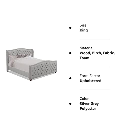 Jennifer Taylor Home Marcella Upholstered Shelter Headboard Bed Set, King, Silver Grey Polyester