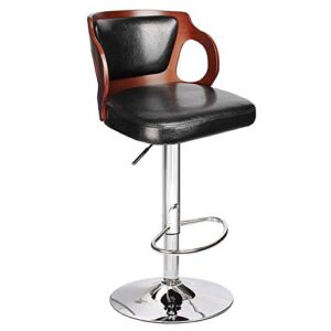 homall bar stools walnut bentwood adjustable height leather modern barstools with back vinyl seat extremely comfy bar stool 1 piece (black)