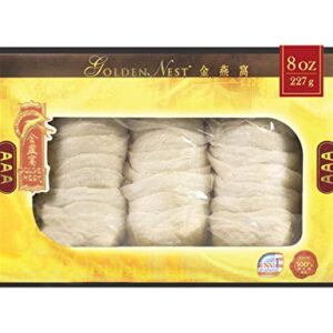 Golden Nest Premium White Bird Nest AAA, 100% Natural - Made in USA, ( 燕窩 ) - Family Size Box - 227g (8oz)