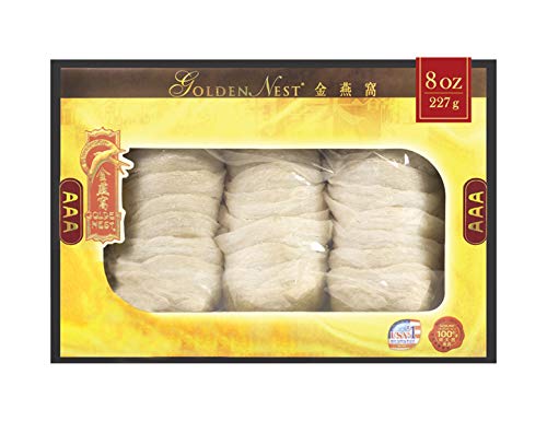 Golden Nest Premium White Bird Nest AAA, 100% Natural - Made in USA, ( 燕窩 ) - Family Size Box - 227g (8oz)