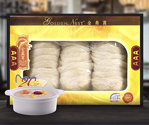 Golden Nest Premium White Bird Nest AAA, 100% Natural - Made in USA, ( 燕窩 ) - Family Size Box - 227g (8oz)