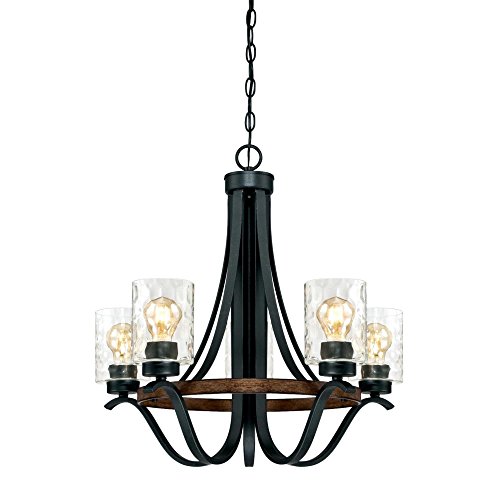 Westinghouse Lighting 6331900 Barnwell Five-Light Indoor Chandelier, Textured Iron and Barnwood Finish with Clear Hammered Glass