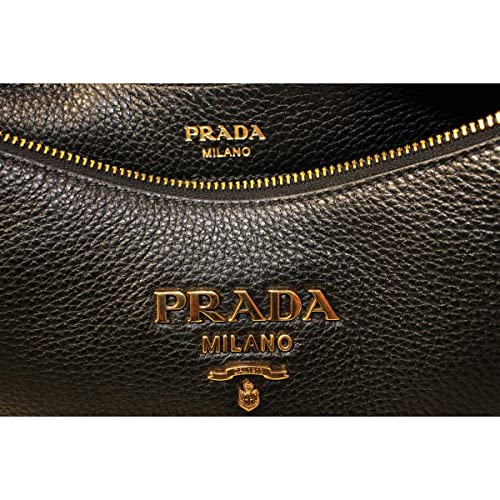 Prada Black Vitello Phenix Leather Web Stripe Strap Crossbody 1BC166