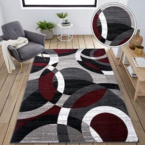 Rugshop Contemporary Abstract Circles Perfect for high Traffic Areas of Your Living Room,Bedroom,Home Office,Kitchen Easy Cleaning Area Rug 5'3" x 7'3" Red