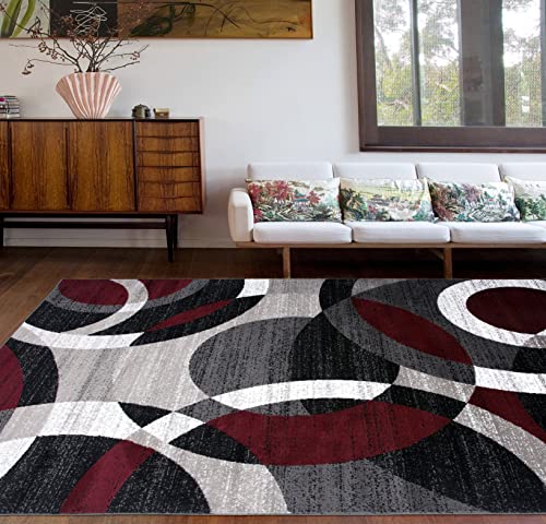 Rugshop Contemporary Abstract Circles Perfect for high Traffic Areas of Your Living Room,Bedroom,Home Office,Kitchen Easy Cleaning Area Rug 5'3" x 7'3" Red