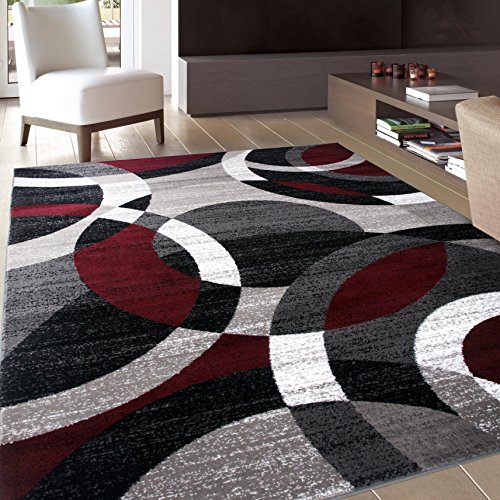 Rugshop Contemporary Abstract Circles Perfect for high Traffic Areas of Your Living Room,Bedroom,Home Office,Kitchen Easy Cleaning Area Rug 5'3" x 7'3" Red