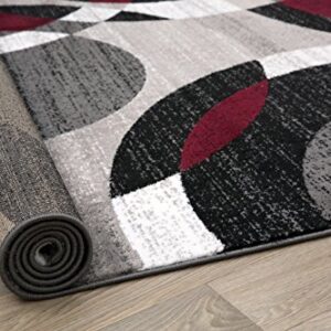 Rugshop Contemporary Abstract Circles Perfect for high Traffic Areas of Your Living Room,Bedroom,Home Office,Kitchen Easy Cleaning Area Rug 5'3" x 7'3" Red