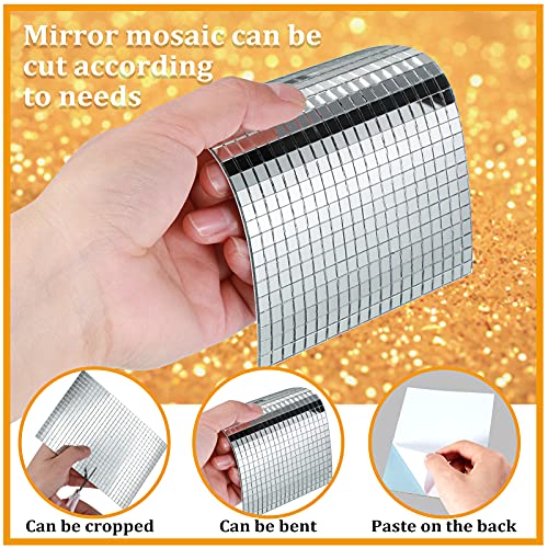 3600 Pieces Mirrors Mosaic Tiles Disco Ball Mirror Tiles Self-Adhesive Real Square Glass Mirror DIY Tiles for Craft DIY Glass Tiles Decorations Making (Silver,0.2 Inch)