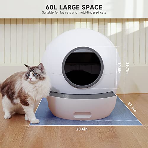 ELS PET Self Cleaning Cat Litter Box, No Scooping Automatic Litter Box for Multiple Cats, Health/Safety/Odorless, 60L Large Smart Cat Litter Box with APP Control