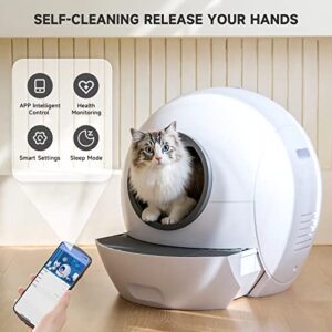 ELS PET Self Cleaning Cat Litter Box, No Scooping Automatic Litter Box for Multiple Cats, Health/Safety/Odorless, 60L Large Smart Cat Litter Box with APP Control