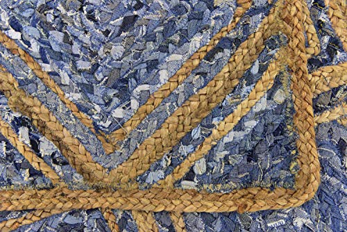 Unique Loom Braided Jute Collection Classic Quality Made Natural Hand Woven with Geometric Design Area Rug (9' 0 x 12' 0 Rectangular, Blue/ Natural)