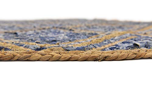 Unique Loom Braided Jute Collection Classic Quality Made Natural Hand Woven with Geometric Design Area Rug (9' 0 x 12' 0 Rectangular, Blue/ Natural)