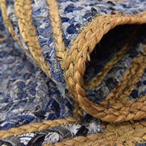 Unique Loom Braided Jute Collection Classic Quality Made Natural Hand Woven with Geometric Design Area Rug (9' 0 x 12' 0 Rectangular, Blue/ Natural)