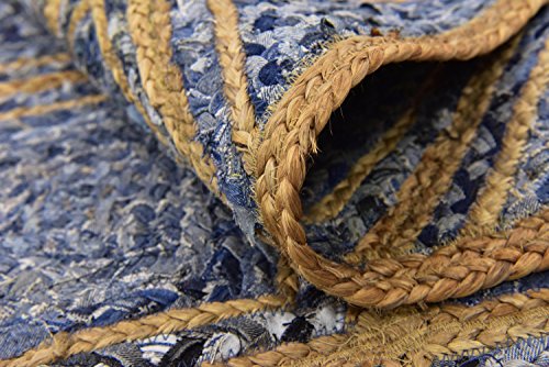 Unique Loom Braided Jute Collection Classic Quality Made Natural Hand Woven with Geometric Design Area Rug (9' 0 x 12' 0 Rectangular, Blue/ Natural)