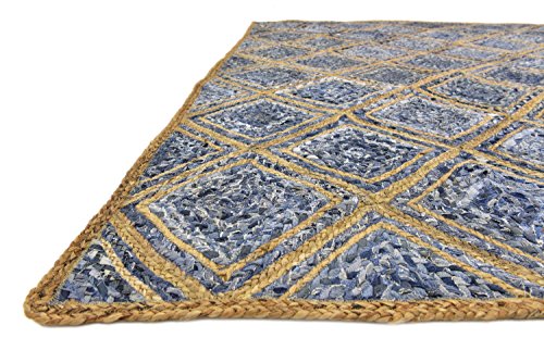 Unique Loom Braided Jute Collection Classic Quality Made Natural Hand Woven with Geometric Design Area Rug (9' 0 x 12' 0 Rectangular, Blue/ Natural)