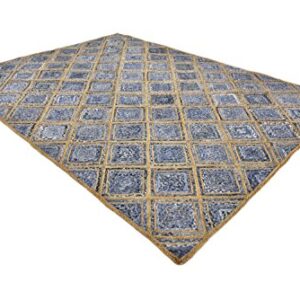 Unique Loom Braided Jute Collection Classic Quality Made Natural Hand Woven with Geometric Design Area Rug (9' 0 x 12' 0 Rectangular, Blue/ Natural)